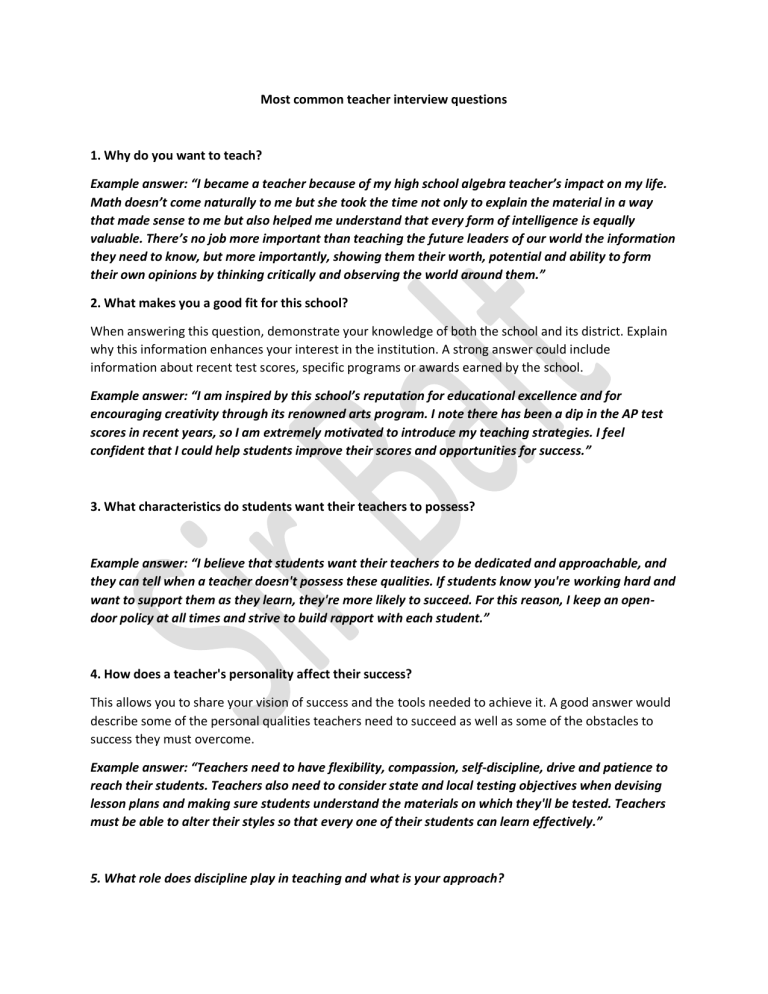 Most Common Teacher Interview Questions & Answers