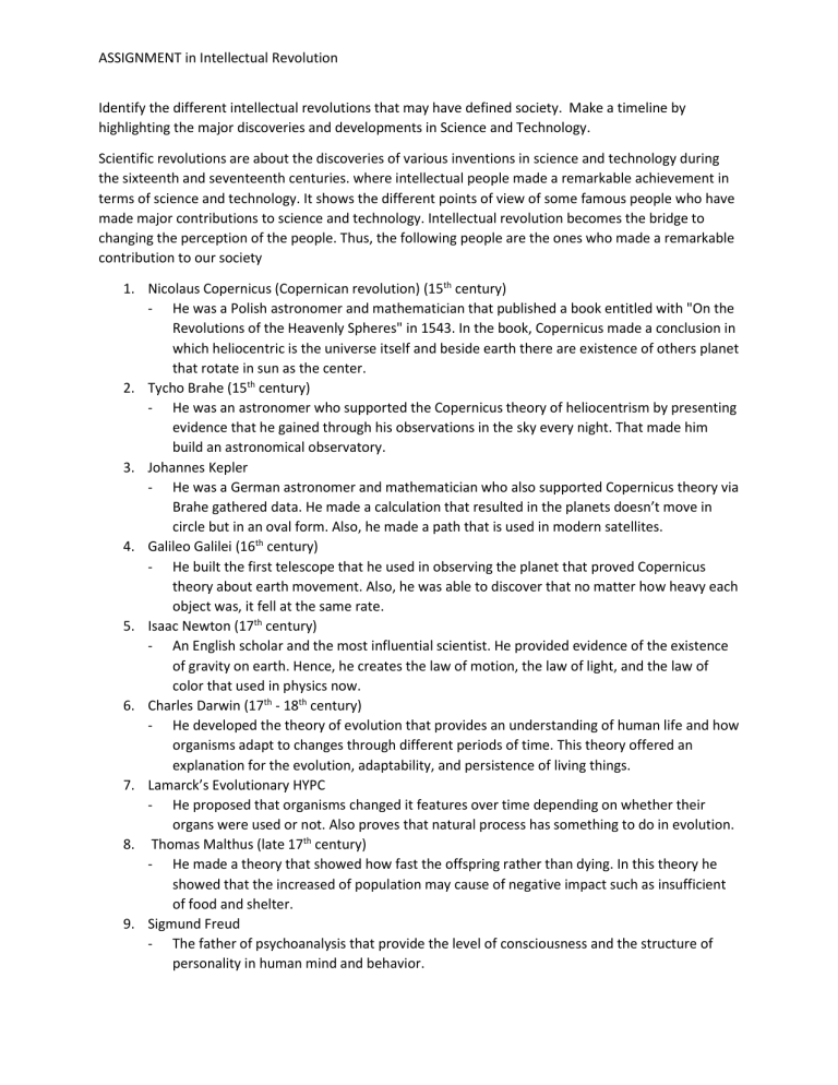 Intellectual Revolution Assignment: Key Figures & Discoveries