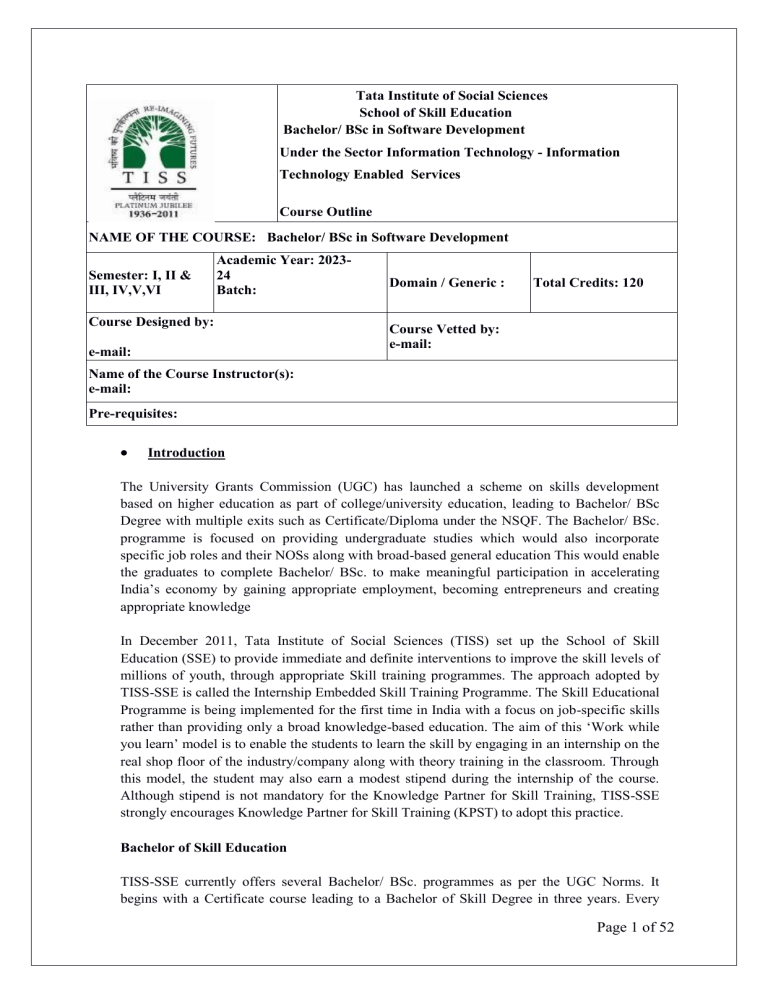 TISS Bachelor in Software Development Course Outline 2023-24