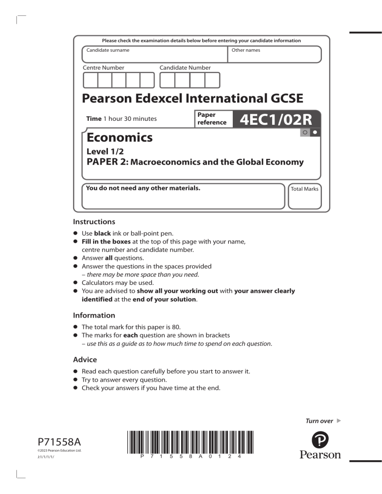 Pearson Edexcel IGCSE Economics Paper 2: Macroeconomics & Global Economy