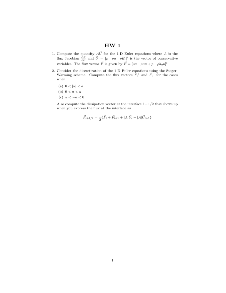 HW 1: 1-D Euler Equations & Steger-Warming Scheme