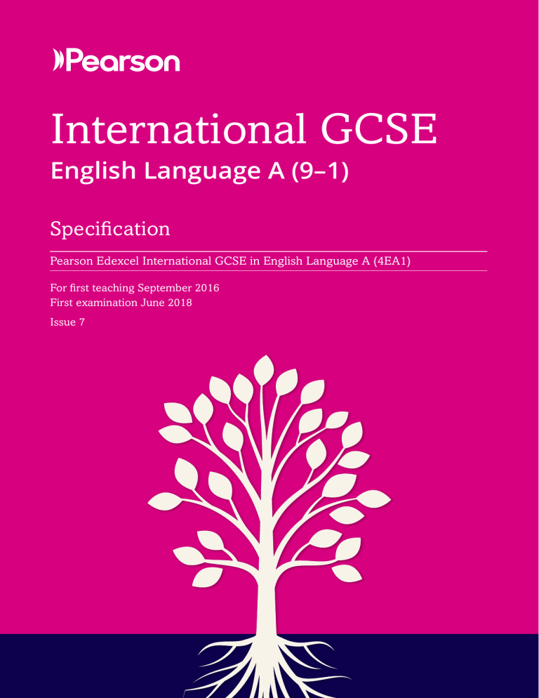Pearson Edexcel International GCSE English Language A Specification