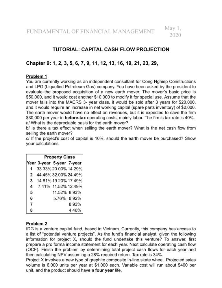 Fundamentals of Financial Management: Capital Cash Flow Projection Tutorial