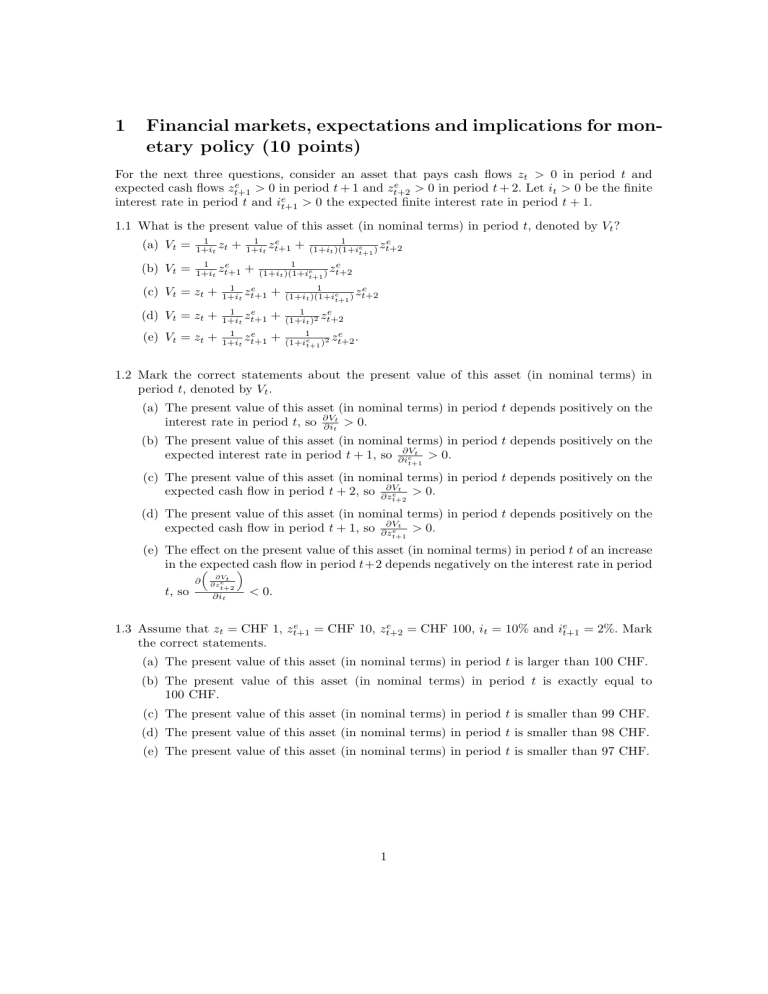 Economics Exam: Financial Markets & Monetary Policy