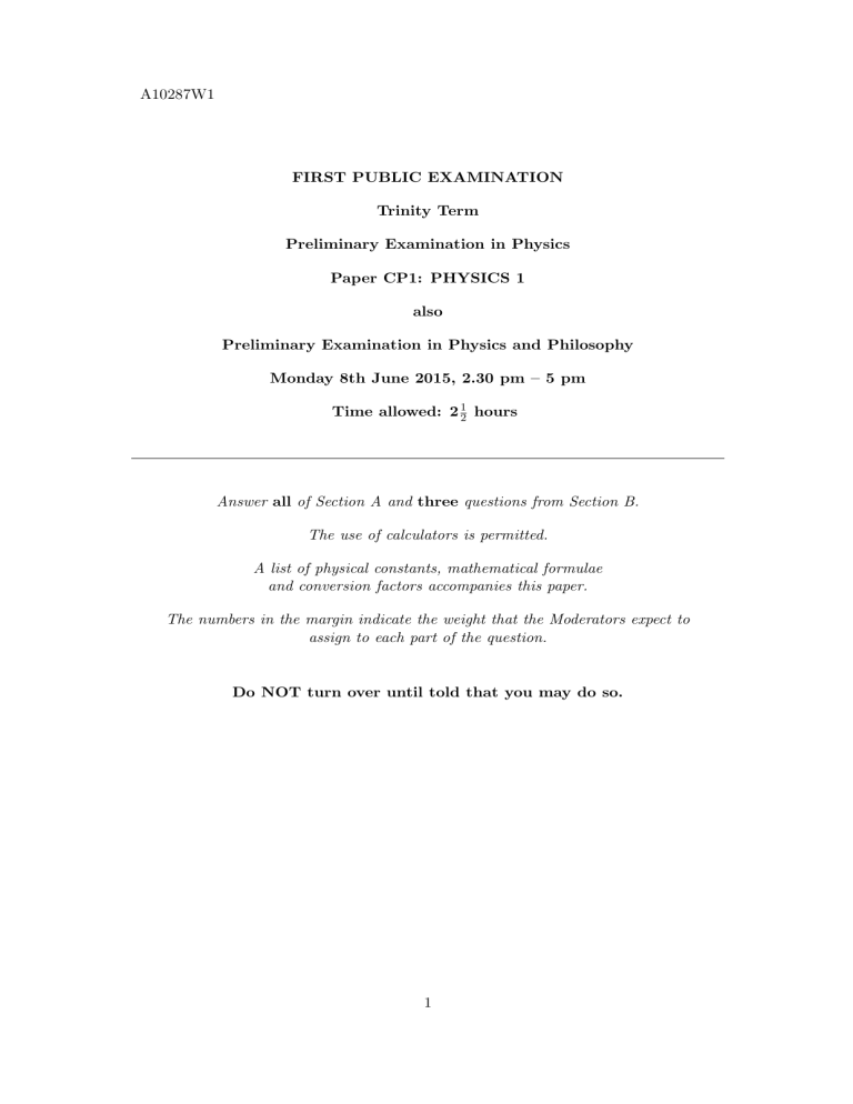2015 Physics Preliminary Exam Paper CP1
