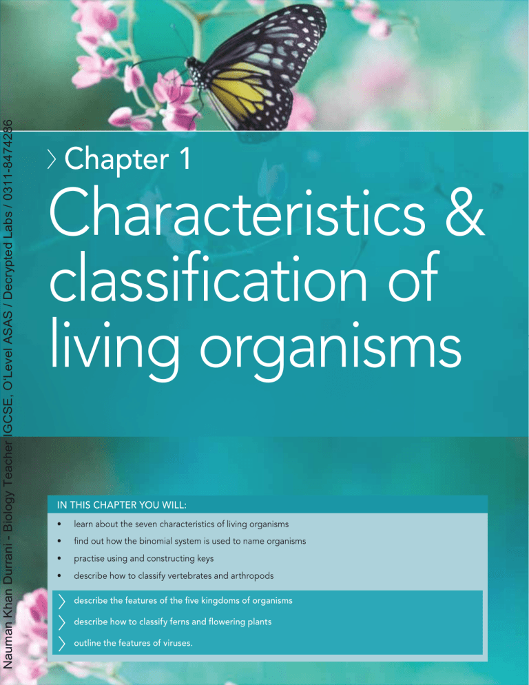 Chapter 1: Characteristics & Classification of Living Organisms