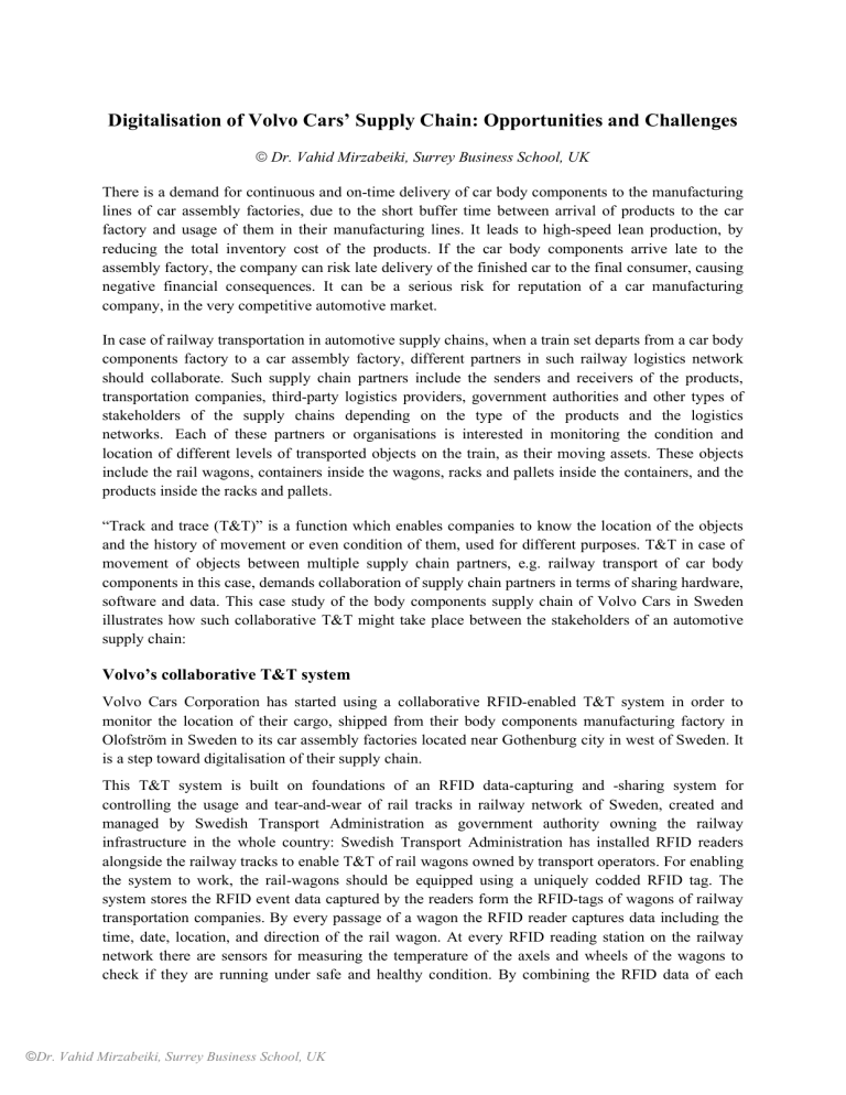 Volvo Cars Supply Chain Digitalisation: RFID T&T Case Study