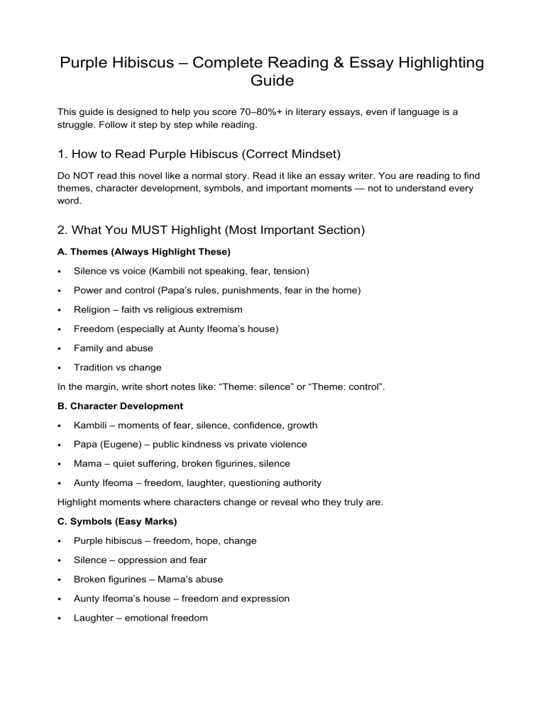 Purple Hibiscus Essay Guide