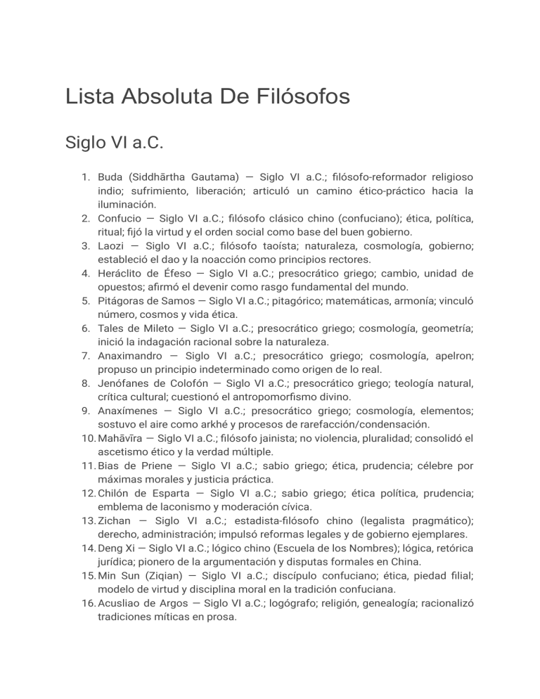 Lista Absoluta De Filósofos