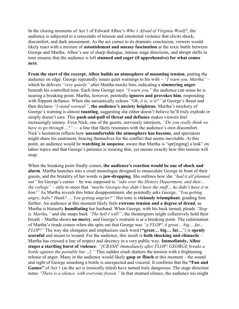 Analysis of Who's Afraid of Virginia Woolf? Act 1