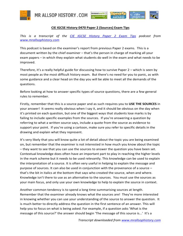 IGCSE History Paper 2 Exam Tips