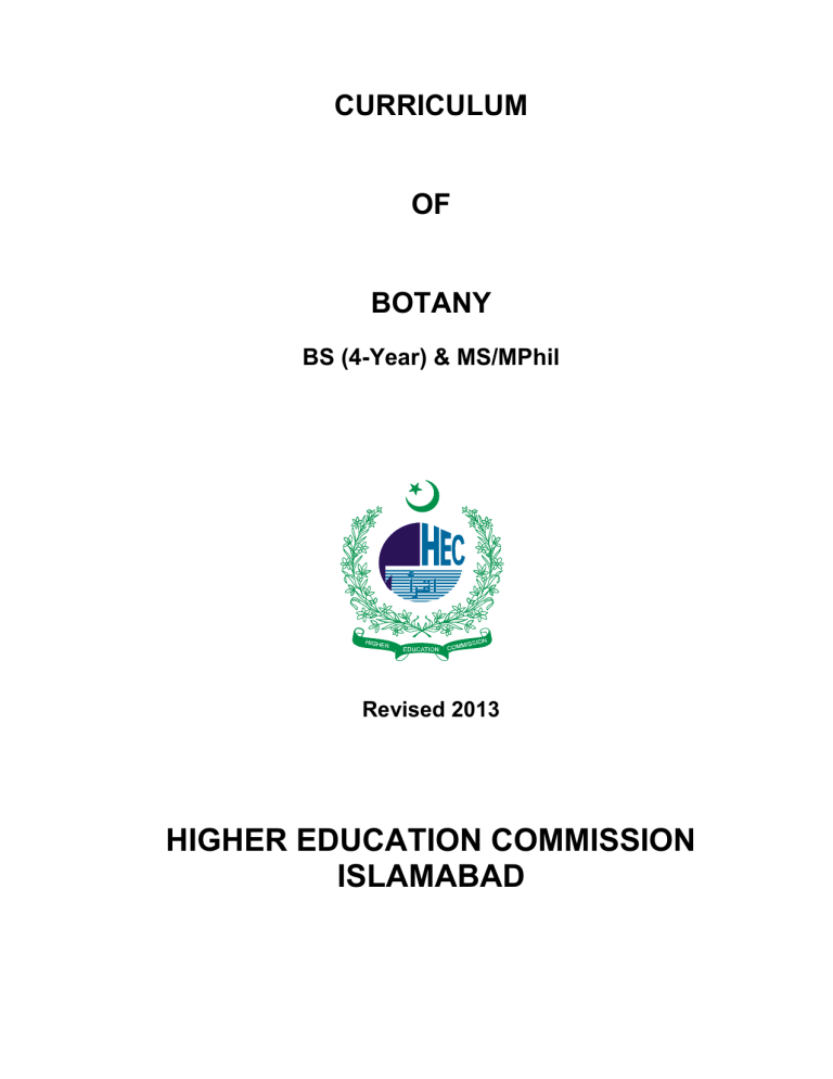 HEC Botany Curriculum BS & MS/MPhil 2013