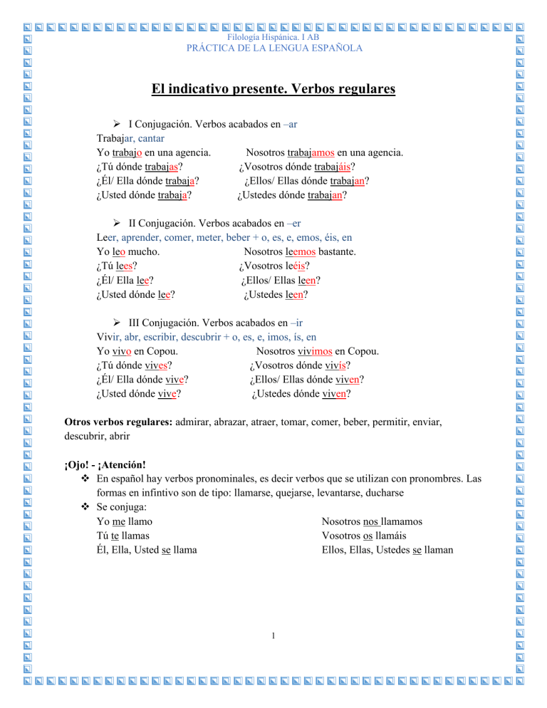 Ficha de Español: Presente de Indicativo y Verbos