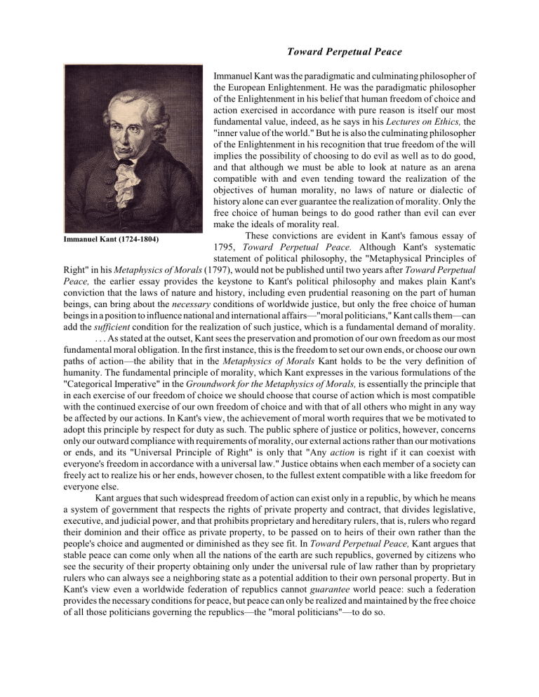Immanuel Kant: Toward Perpetual Peace