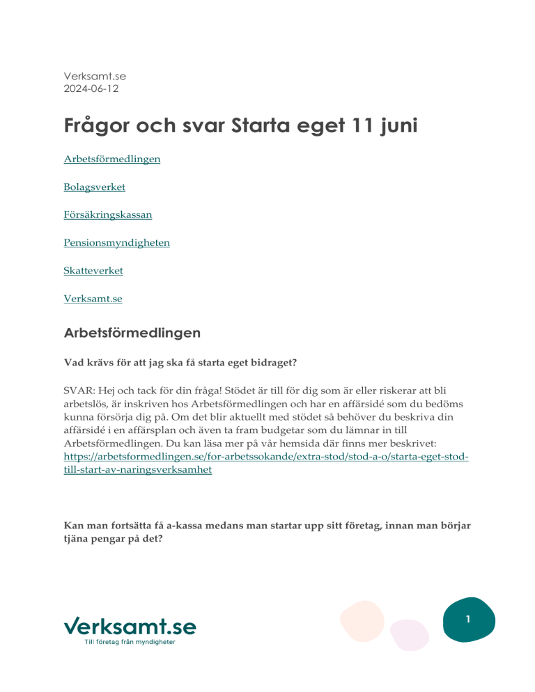 Starta eget: Svar från myndigheter om att starta företag