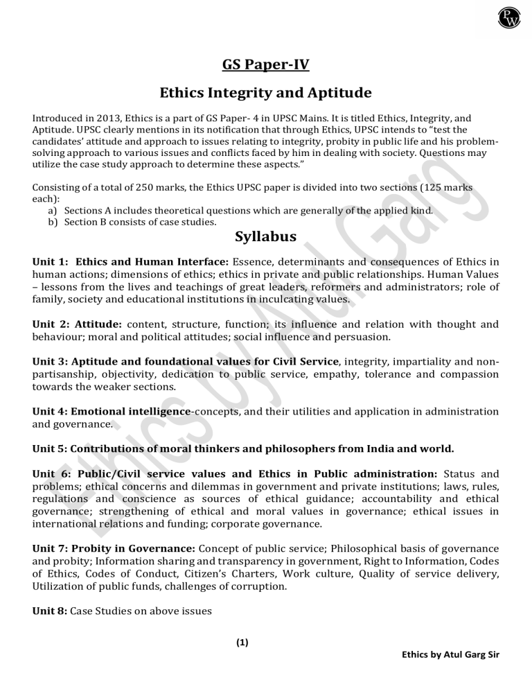 UPSC GS Paper-IV Ethics Syllabus & Notes