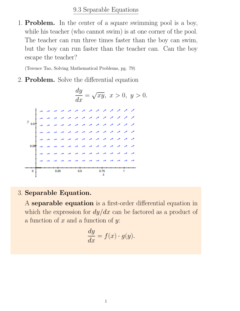 Separable Equations and Differential Equations Problems