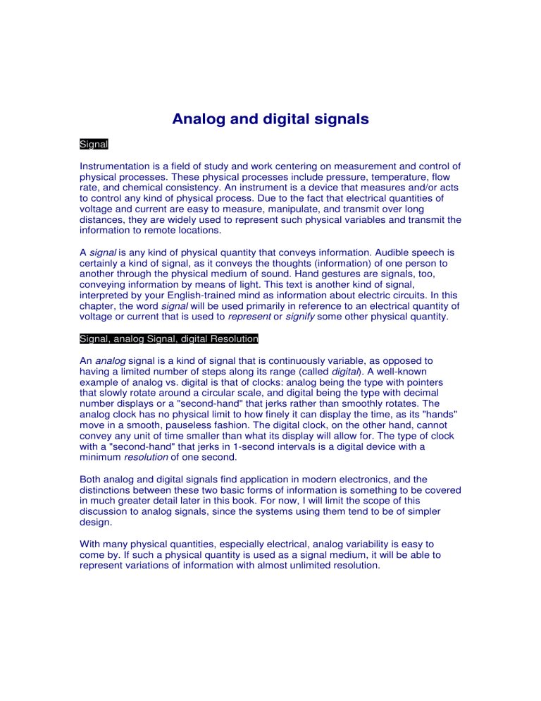 Analog and Digital Signals: Instrumentation Basics