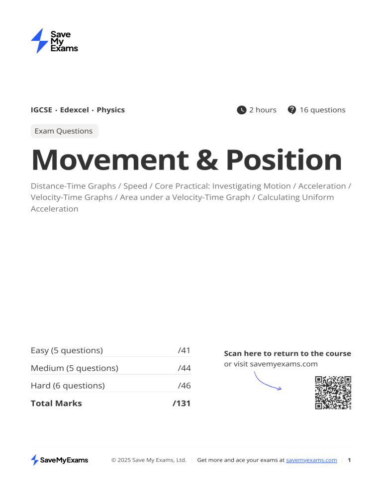IGCSE Physics Movement & Position Exam Questions