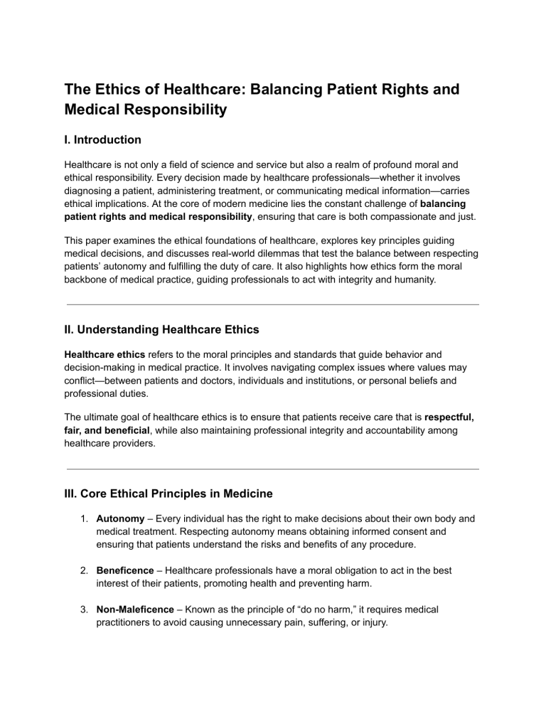 Ethics of Healthcare: Balancing Patient Rights & Medical Responsibility