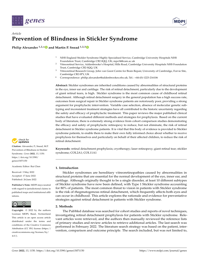 Prevention of Blindness in Stickler Syndrome: Retinal Detachment ...