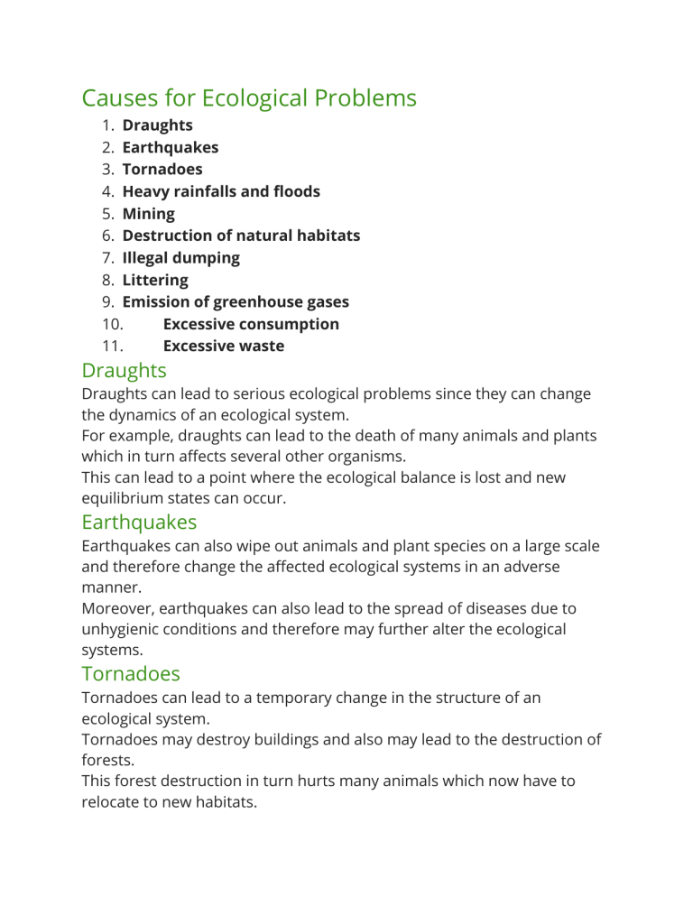 Causes of Ecological Problems: Environmental Issues Explained