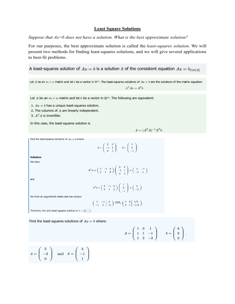 Least Square Solutions: Finding Approximate Solutions to Linear Systems