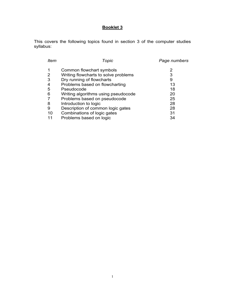 Computer Studies Booklet 3: Flowcharts, Pseudocode & Logic Gates