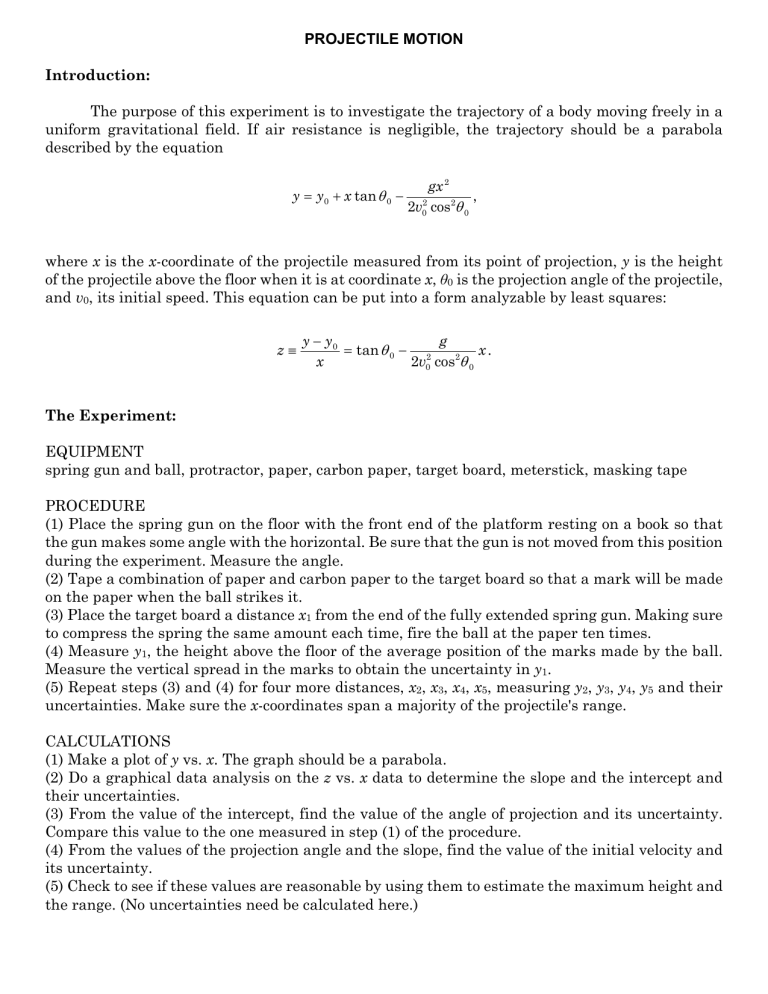 Projectile Motion Lab Experiment Guide