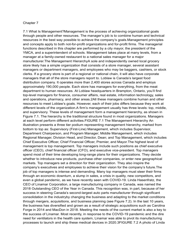 Chapter 7: Management Principles & Hierarchy