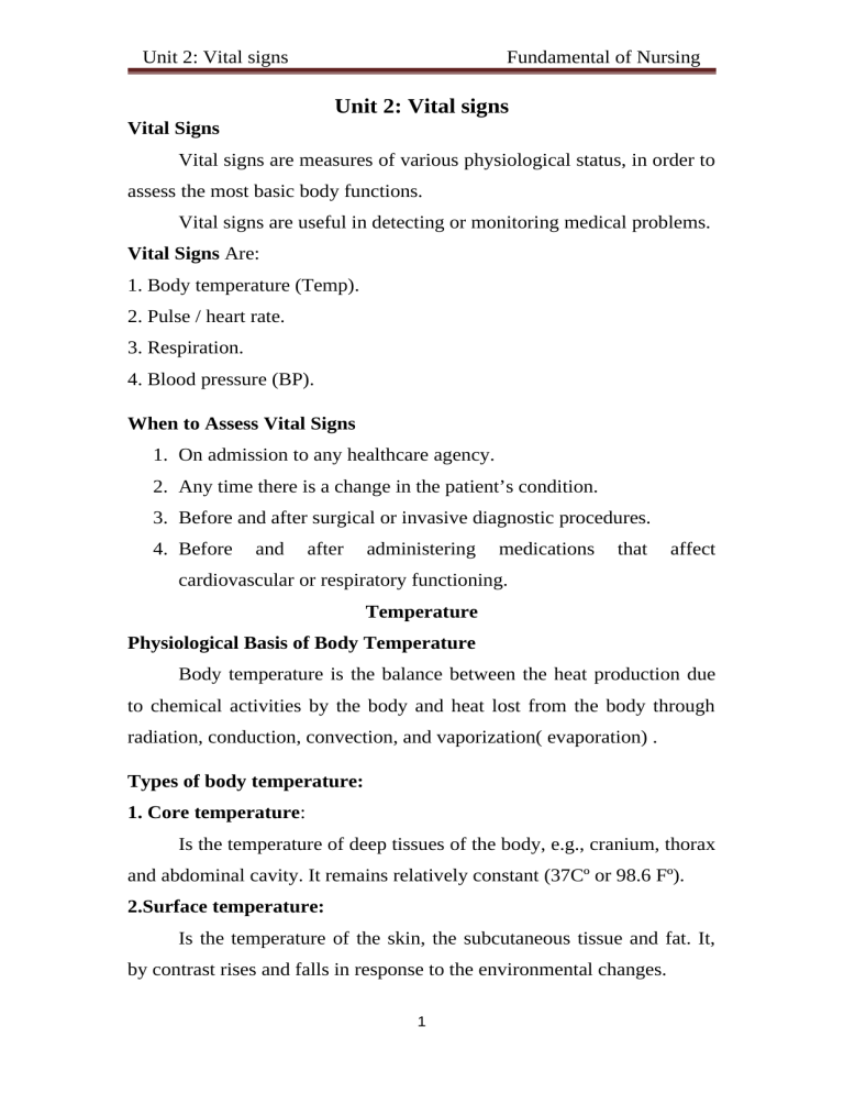 Unit 2: Vital Signs - Fundamental Nursing