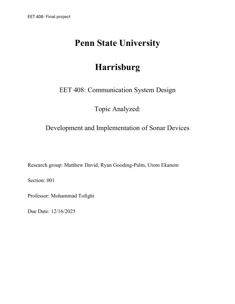 Sonar Devices: Development and Implementation - EET 408 Final Project