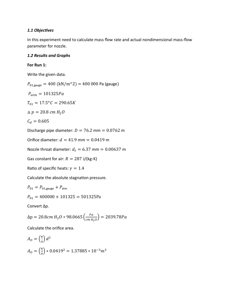 Nozzle Mass Flow Rate Experiment Lab Report