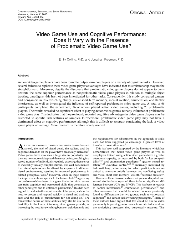 Video Game Use and Cognitive Performance: Problematic Play Effects