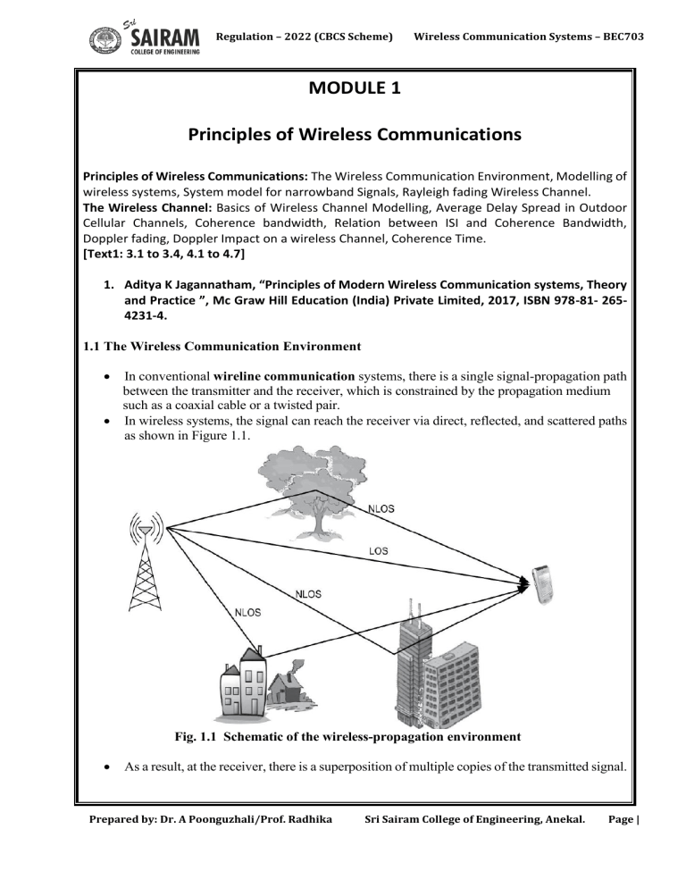 Wireless Communication Systems - BEC703 Module 1 Principles