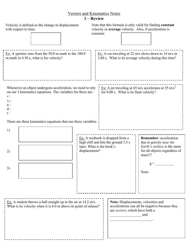 Physics 12 Notes: Vectors, Kinematics, and Projectile Motion