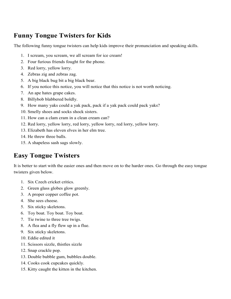 Funny Tongue Twisters for Kids: Improve Pronunciation
