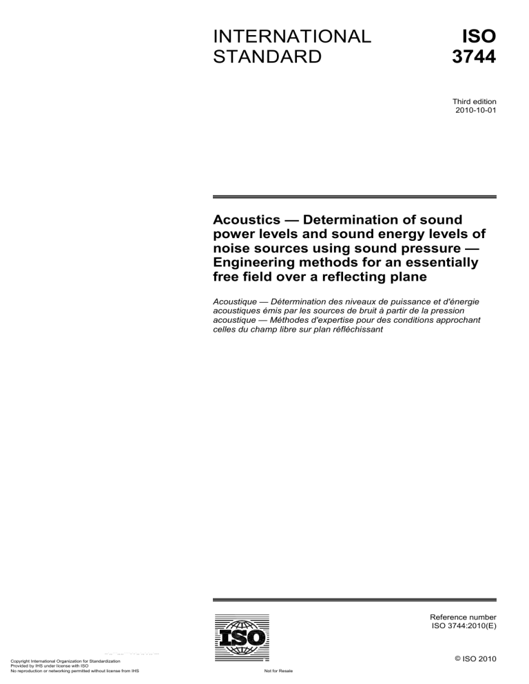 ISO 3744:2010 - Acoustics Determination of Sound Power Levels