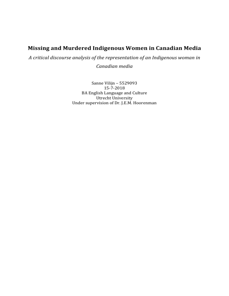 MMIW in Canadian Media: A Critical Discourse Analysis