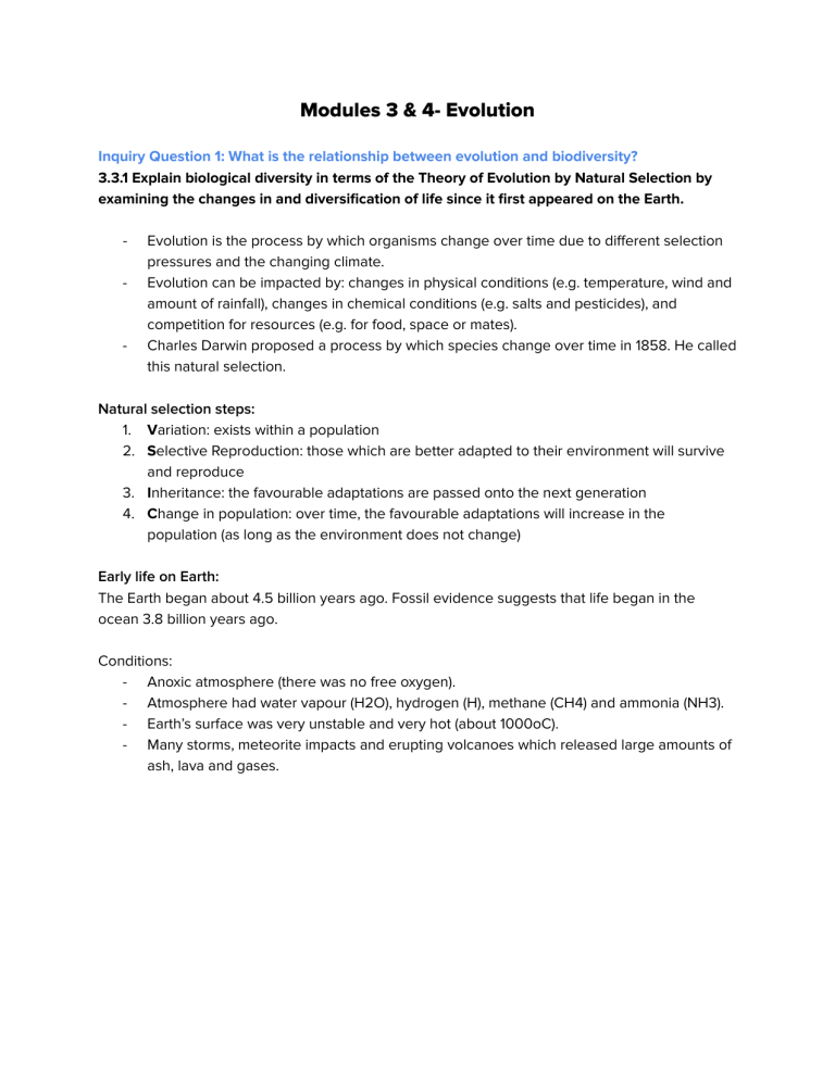 Evolution by Natural Selection: Theory, Evidence, & Examples