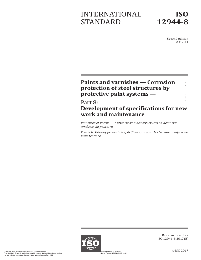 ISO 12944-8:2017 - Corrosion Protection Specifications for Steel