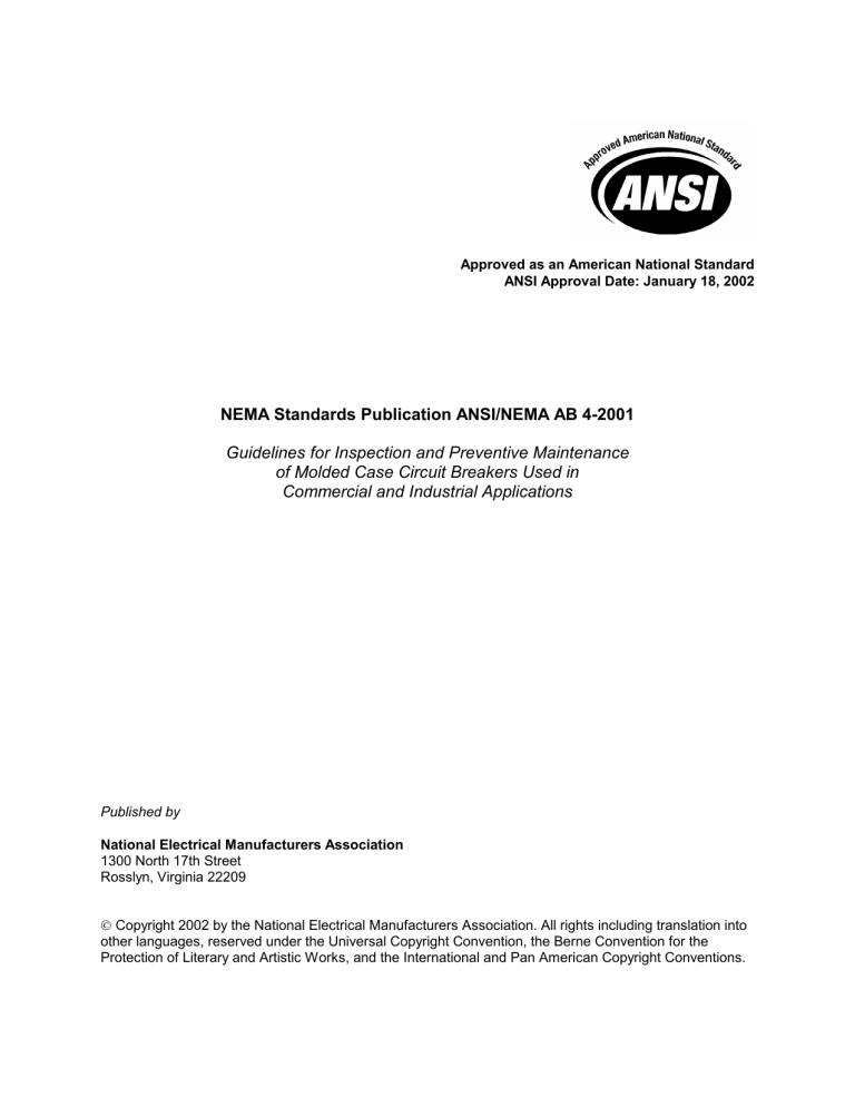 ANSI/NEMA AB 4-2001: Circuit Breaker Inspection & Maintenance Guidelines
