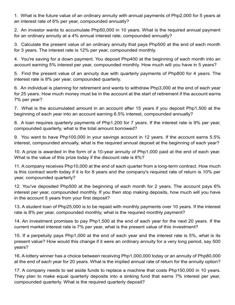 Annuity Calculations Worksheet