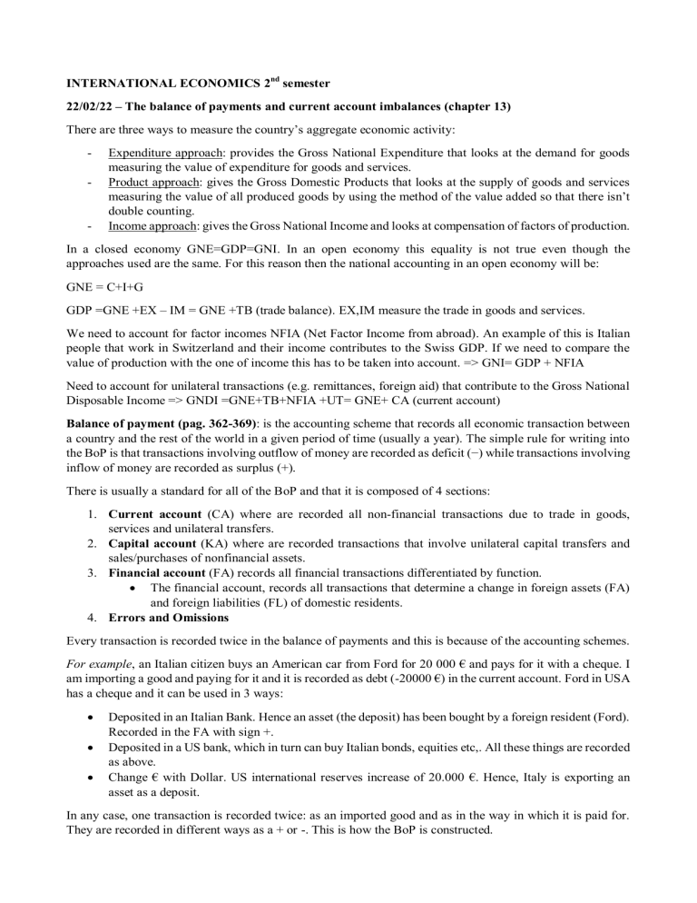 International Economics: Balance of Payments & Current Account