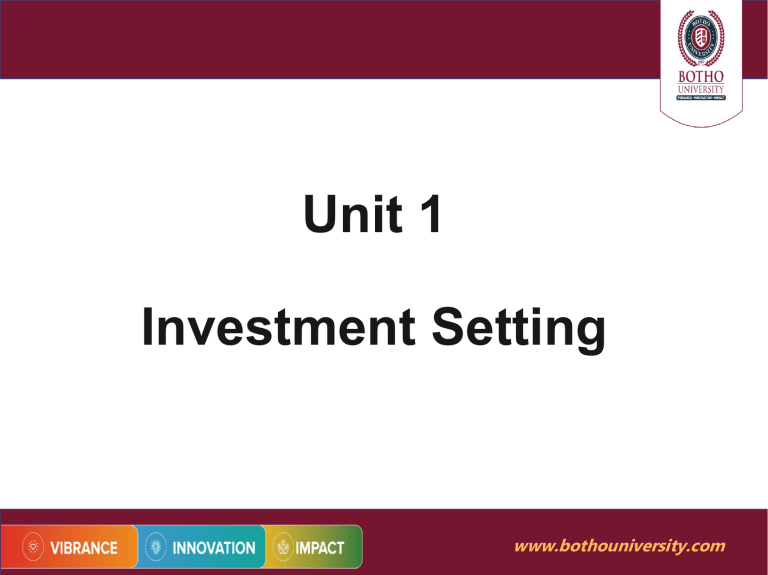 Unit 1: Investment Setting Lecture Slides