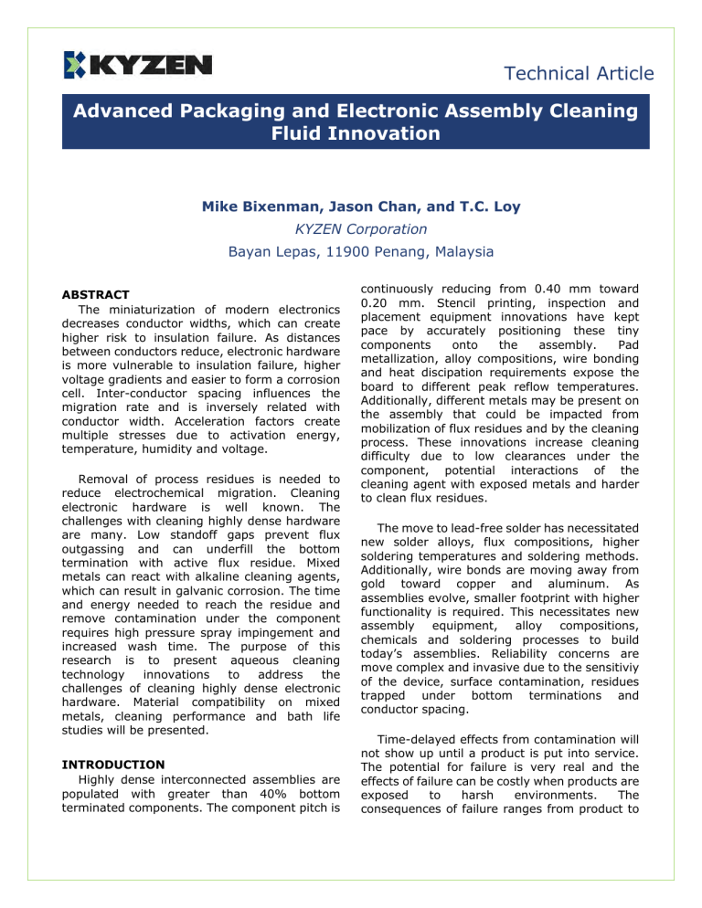 Advanced Packaging & Electronic Assembly Cleaning Fluid Innovation