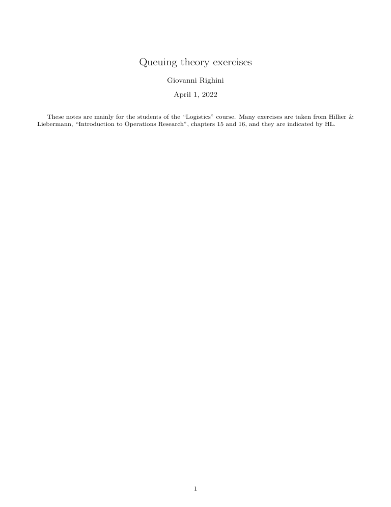 Queuing Theory Exercises for Logistics Course