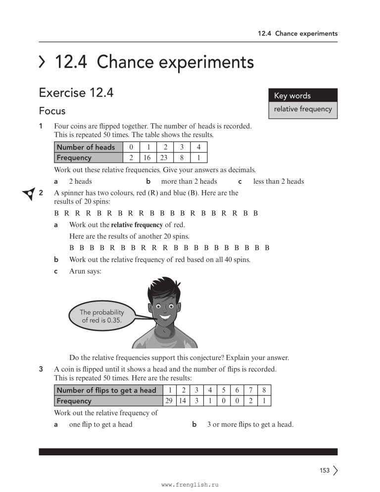 Chance Experiments Worksheet