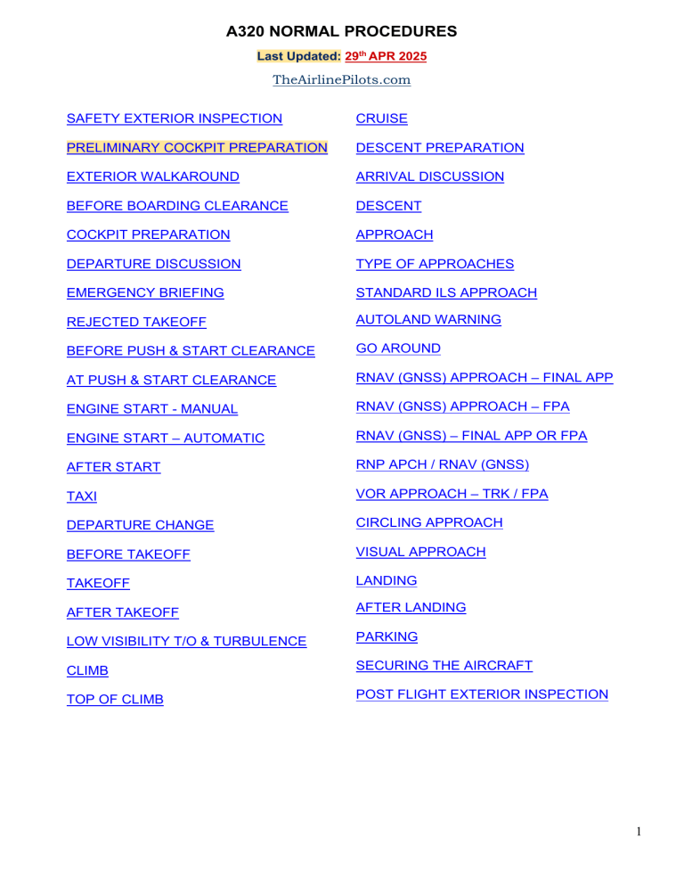 A320 Normal Procedures Quick Reference Handbook