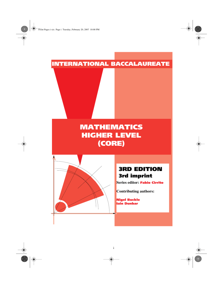 IB Mathematics Higher Level Core Textbook 3rd Ed